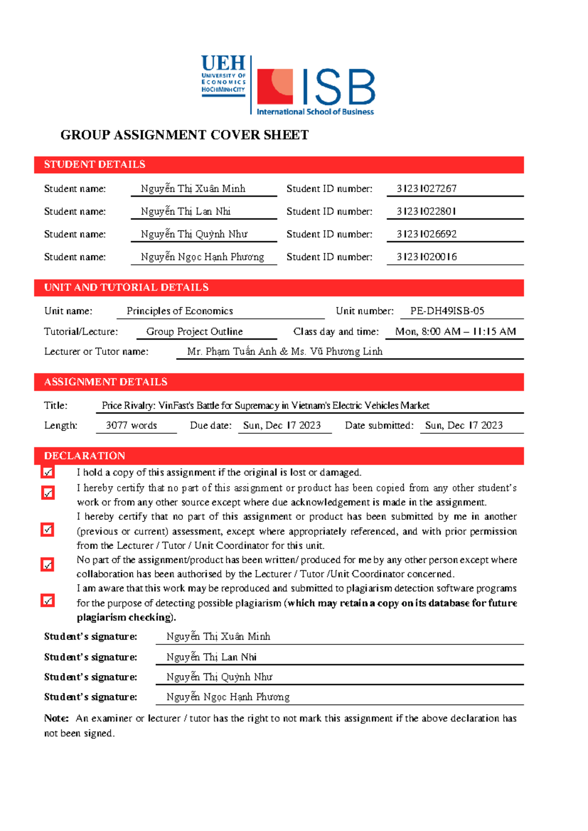 Report Outline Group 4 DH49MARF03 - GROUP ASSIGNMENT COVER SHEET ...