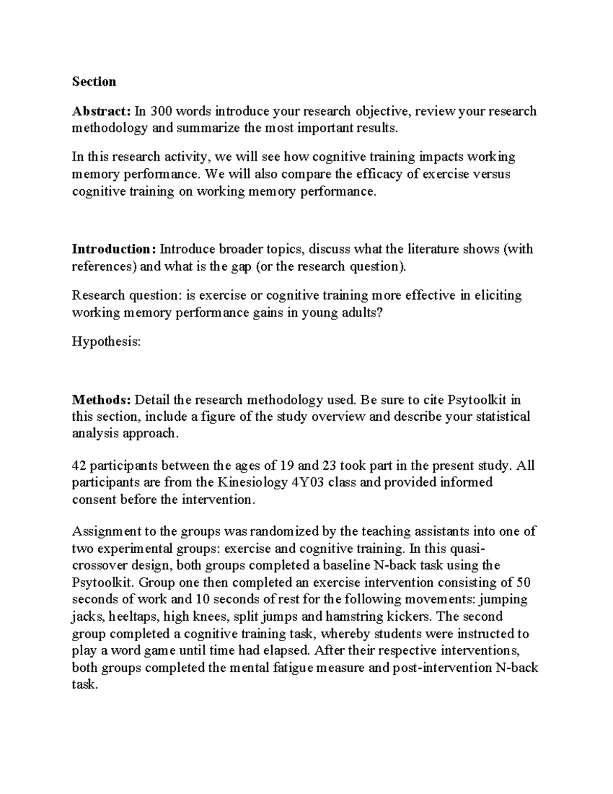 Lab Report - Section Abstract: In 300 words introduce your research ...