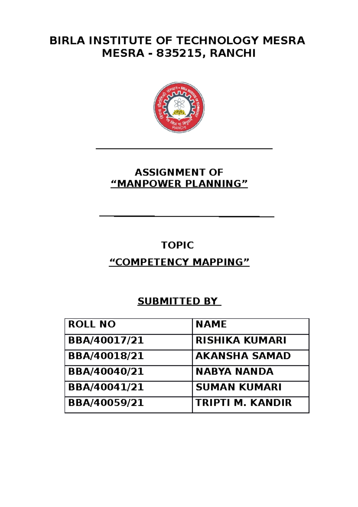 RM assignment - retail management - BIRLA INSTITUTE OF TECHNOLOGY MESRA ...