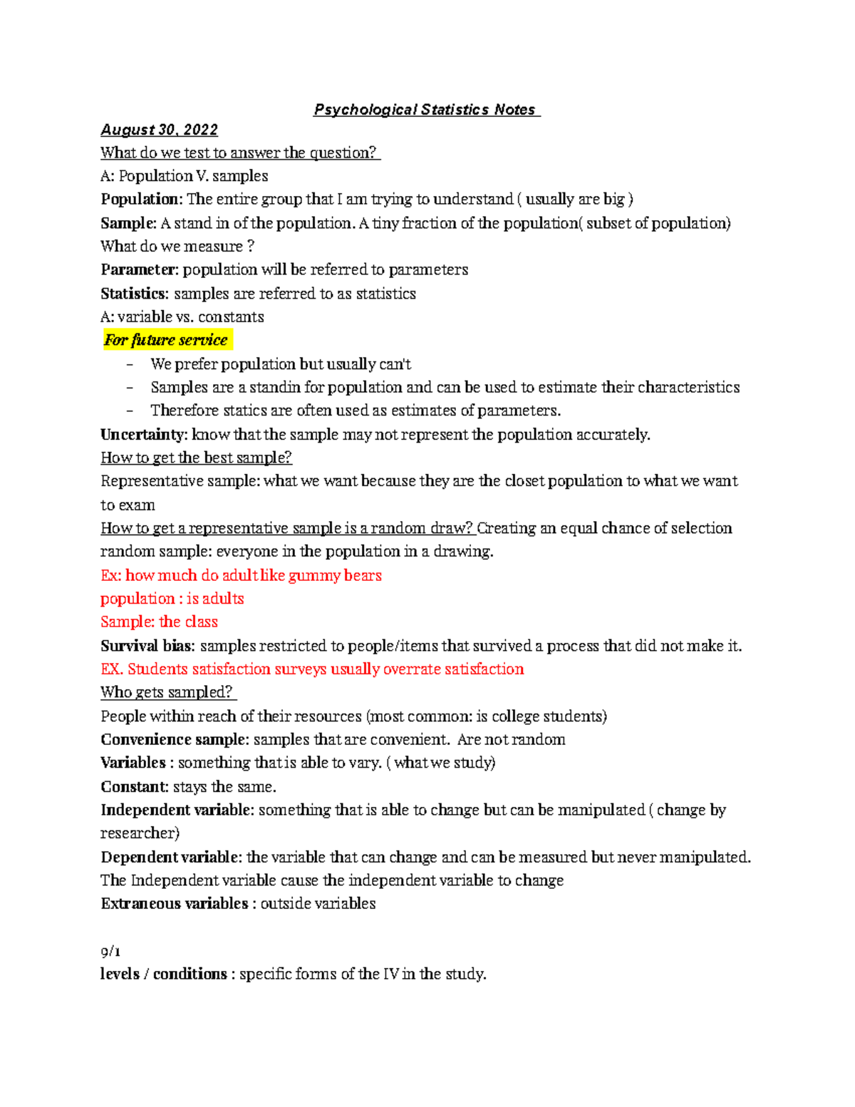 Psychological Statistics Notes - Psychological Statistics Notes August ...