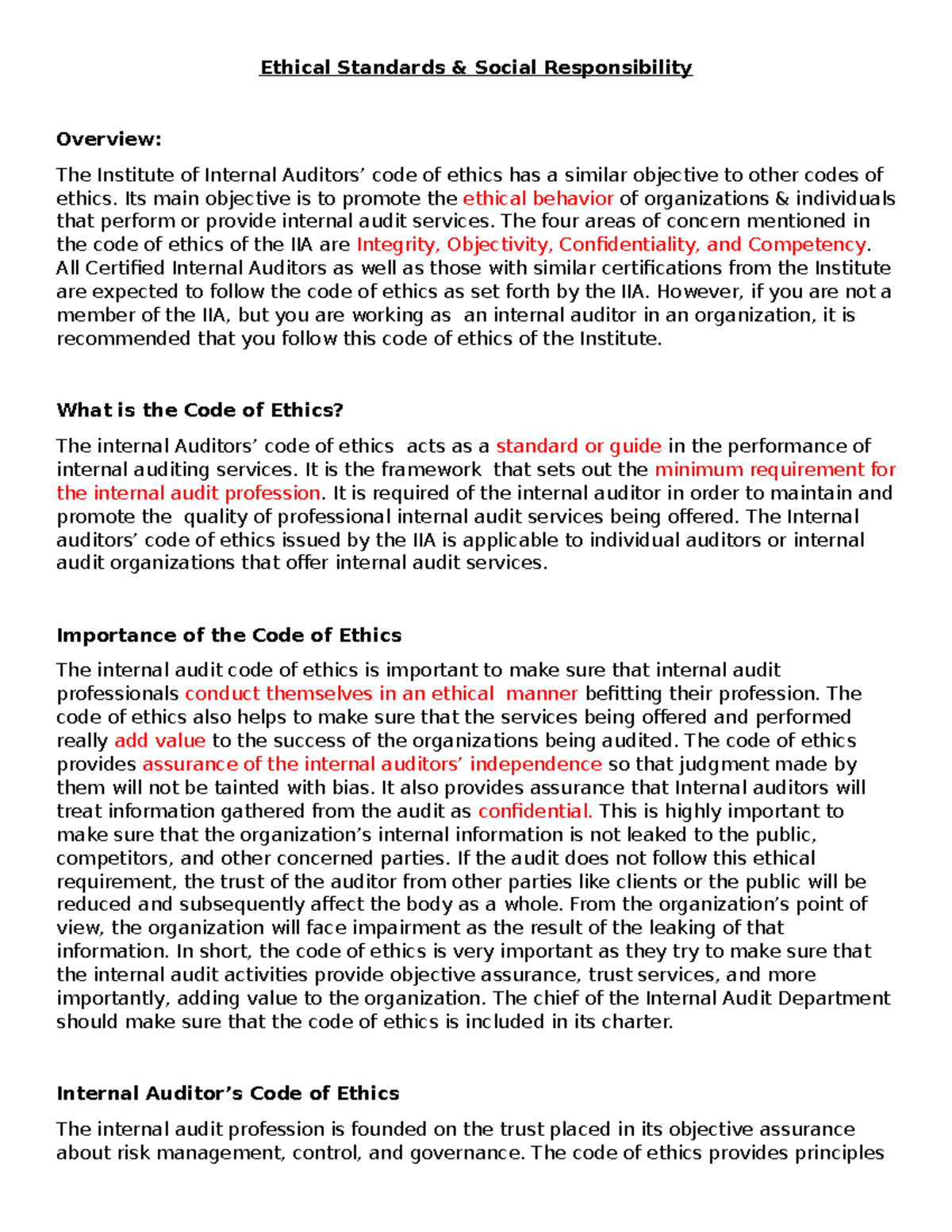 3 Ethical Standards - Its main objective is to promote the ethical ...