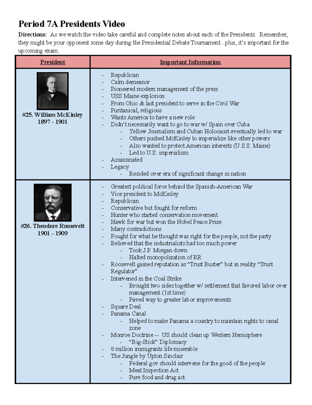 V. Period 7A Presidents Video Notes - Period 7A Presidents Video ...