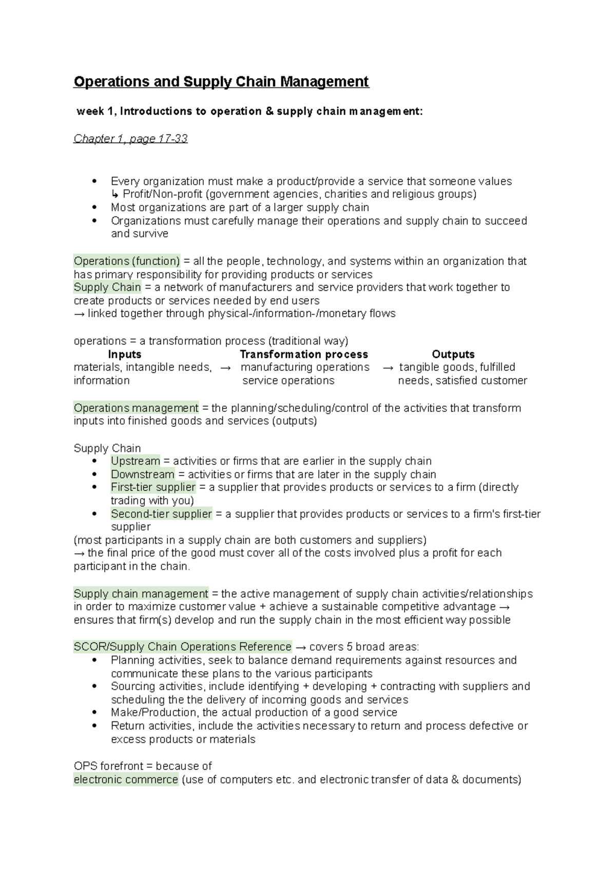Operations and Supply Chain Management - Supply chain management = the ...