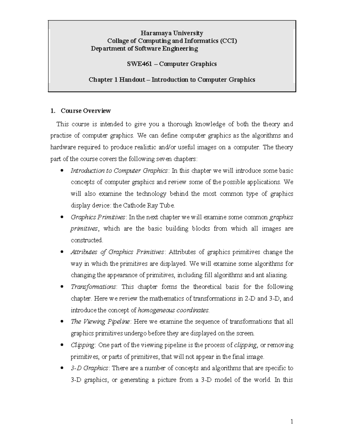 Computer Graphics Handout 3 - Haramaya University Collage of Computing and Informatics (CCI ...