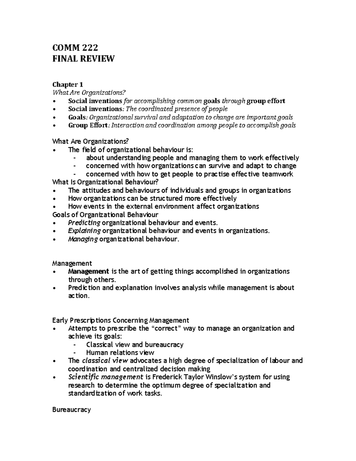 COMM 222 Final Review Notes - COMM 222 FINAL REVIEW Chapter 1 What Are ...