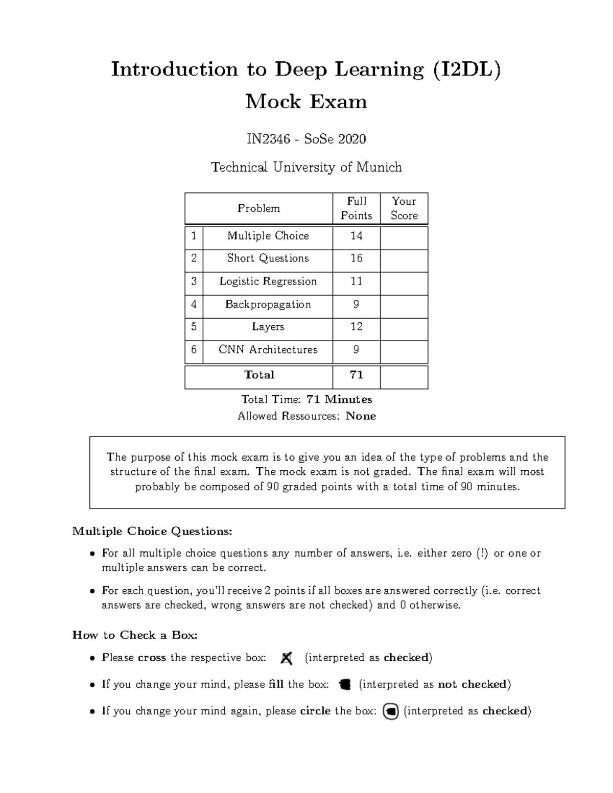 Mock exam for the course Introduction to deep learning - Introduction ...
