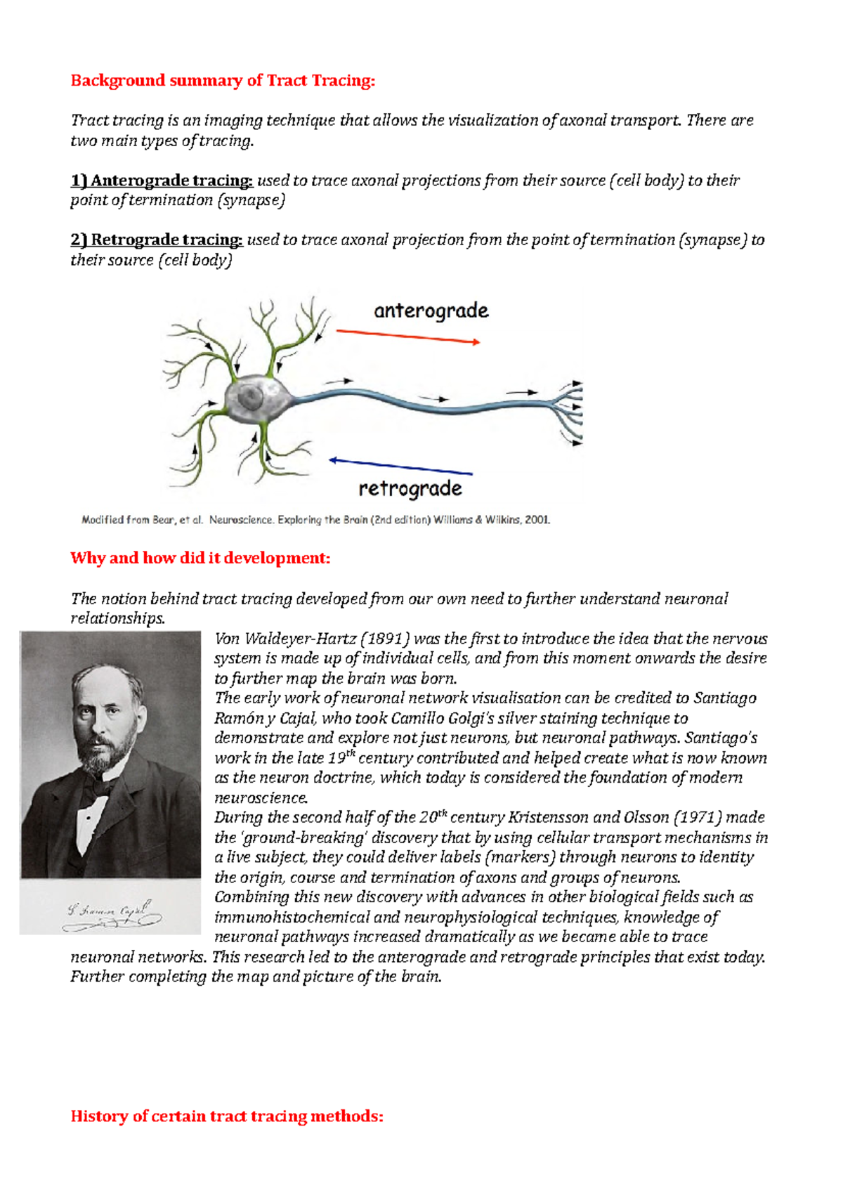 Neuronal-tract-tracing - Background summary of Tract Tracing: Tract ...