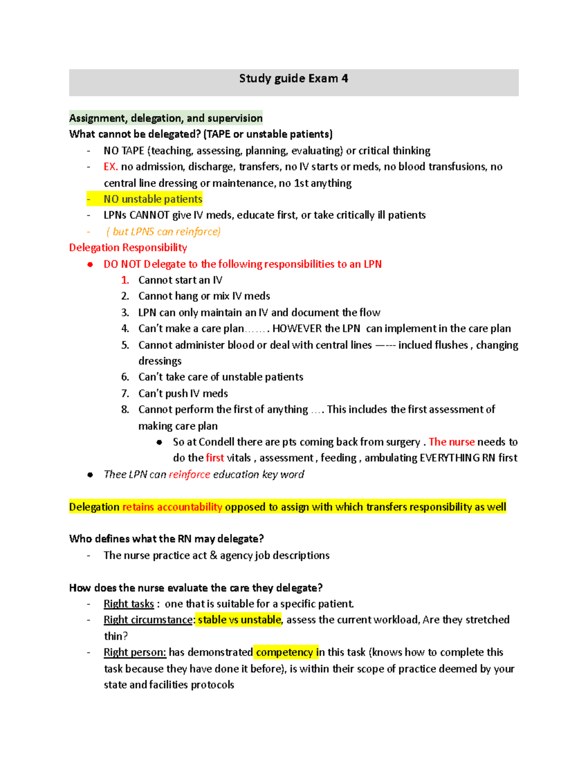 Study guide Exam 4 - notes - Study guide Exam 4 Assignment, delegation ...
