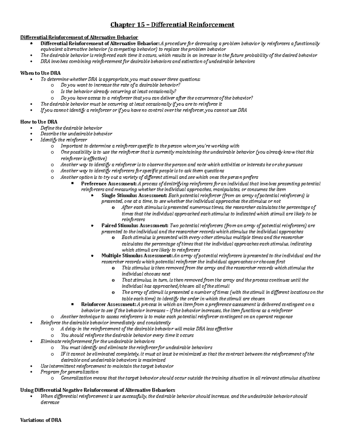 Psych 282 - Chapter 15 - Differential Reinforcement - Chapter 15 ...
