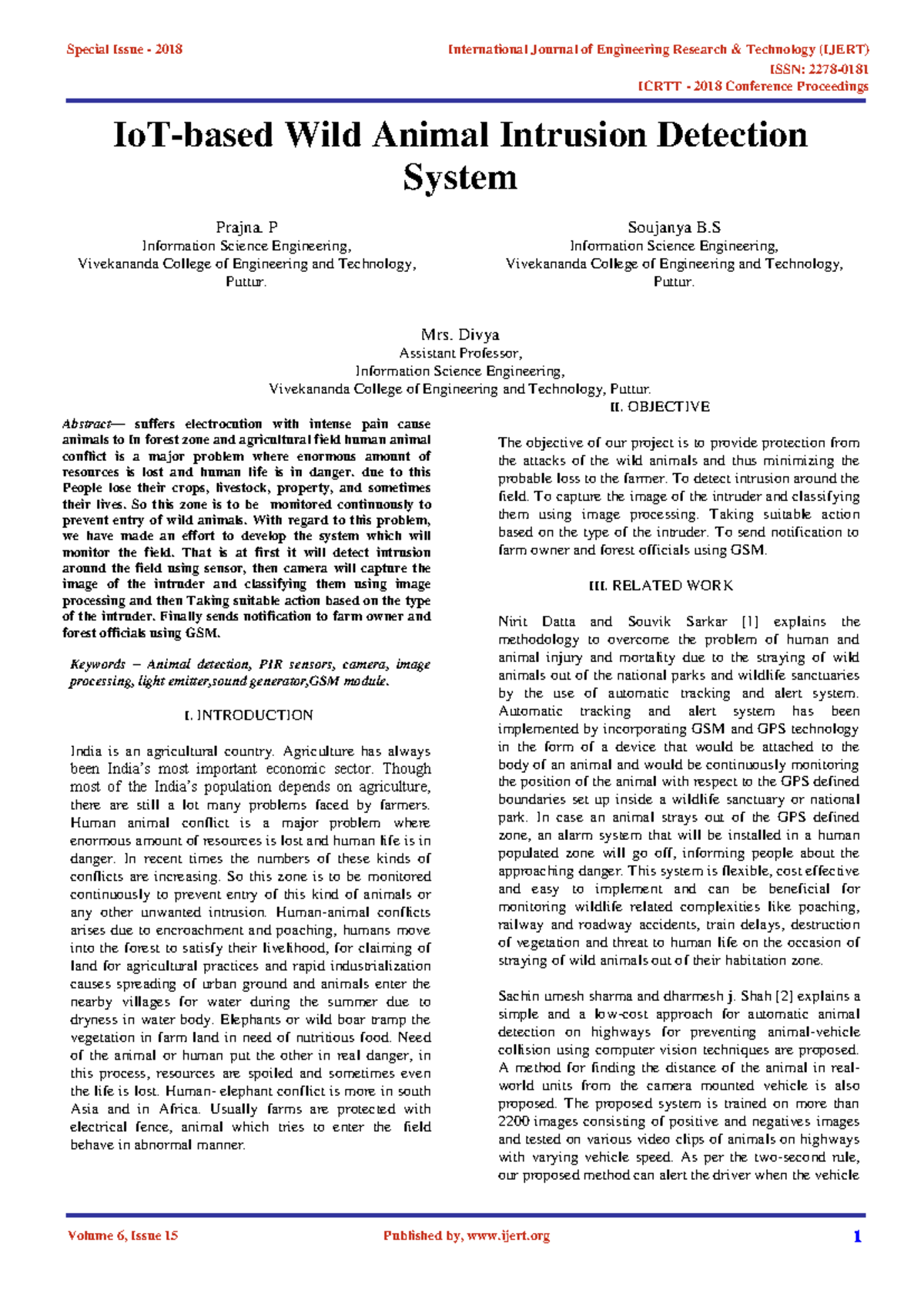 Iot based wild animal intrusion detection system Ijertconv 6IS15015 ...