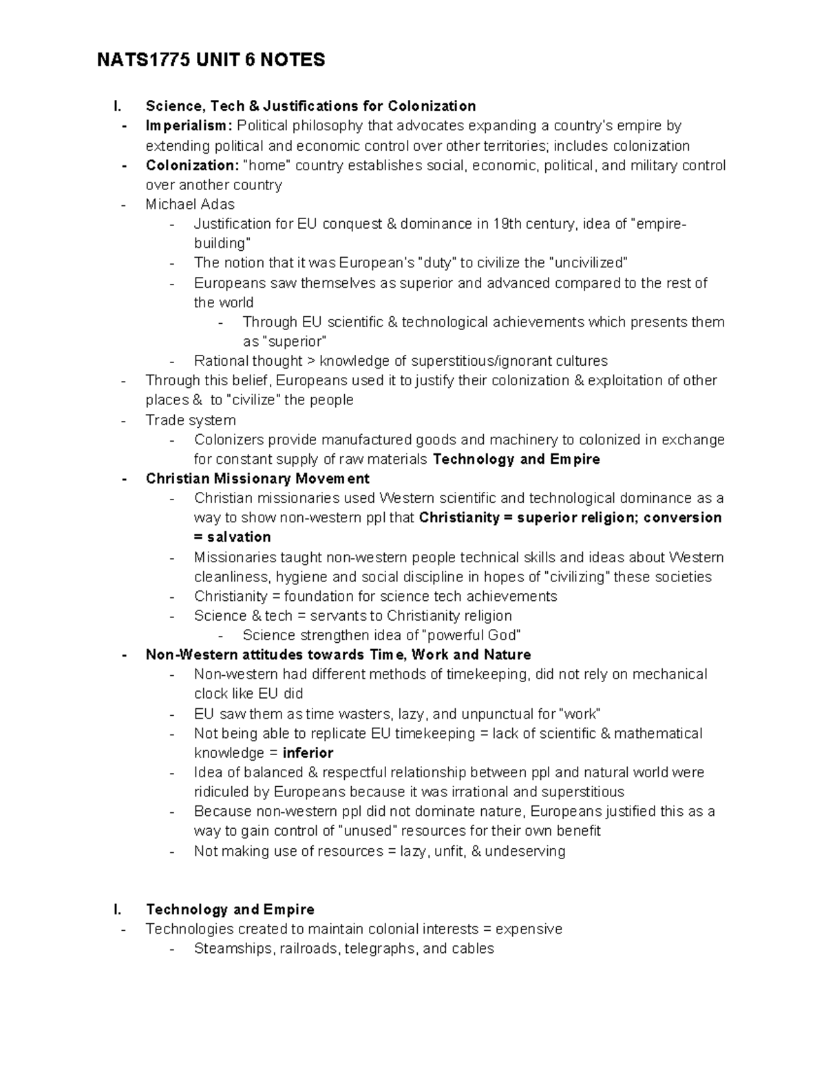 NATS1775 UNIT 6 Notes - Unit 6 - NATS1775 UNIT 6 NOTES I. Science, Tech ...
