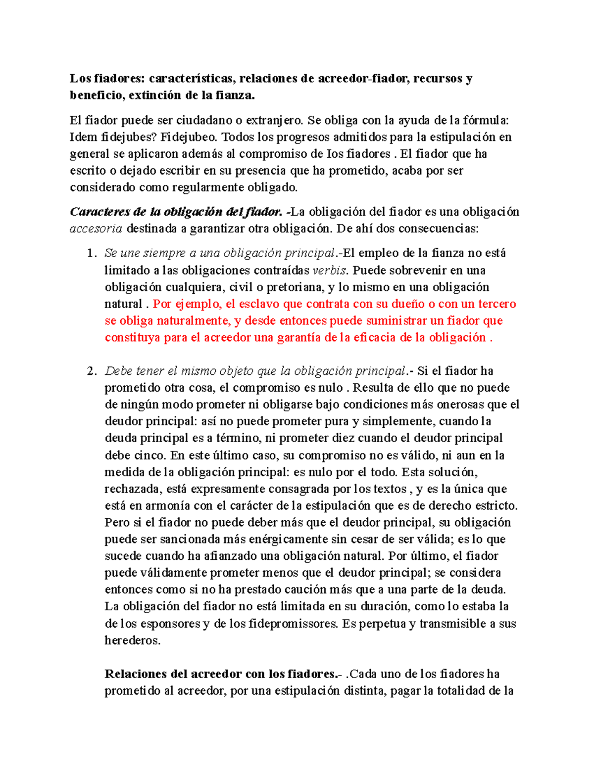 Los fiadores - Resumen - Los fiadores: características, relaciones de ...