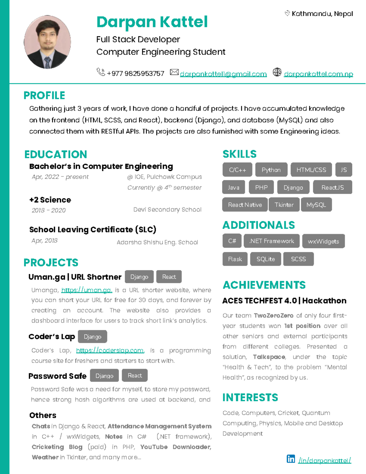 Darpan-kattel-cv - This is something useful - Darpan Kattel Full Stack Developer Computer - Studocu