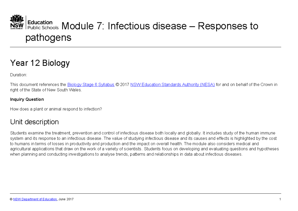Science s6 biology infectious disease responses to pathogens - Module 7 ...
