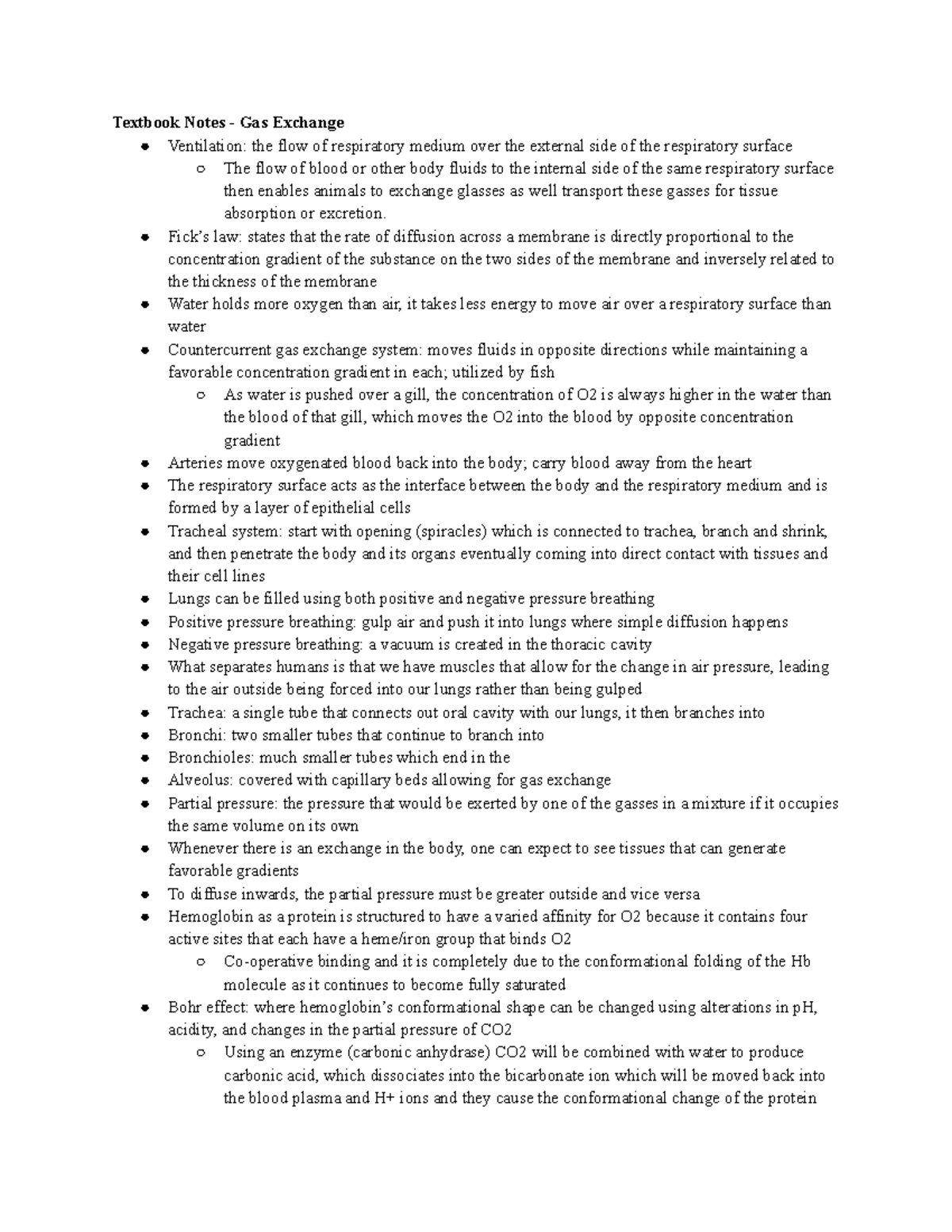 Bio 1107 Textbook Notes - Textbook Notes - Gas Exchange Ventilation ...