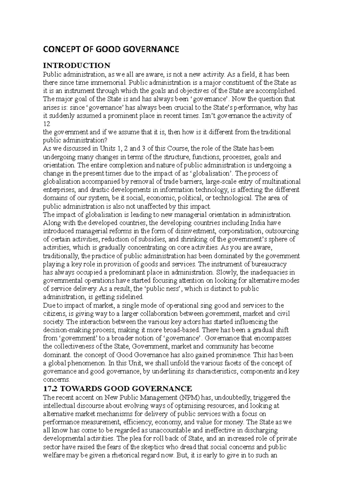 Concept OF GOOD Governance - CONCEPT OF GOOD GOVERNANCE INTRODUCTION ...