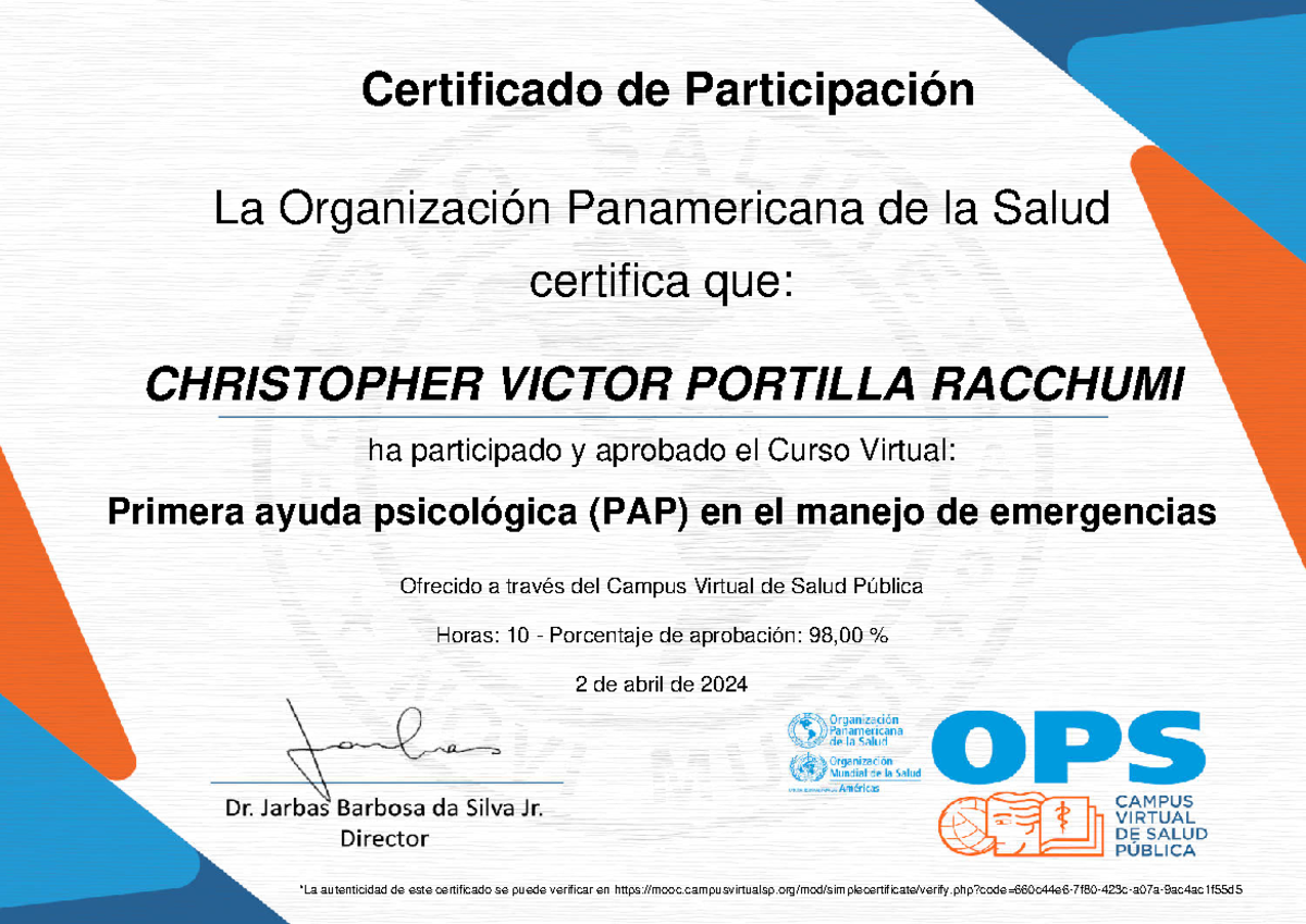 Primera ayuda psicológica (PAP) en el manejo de emergencias-Certificado ...
