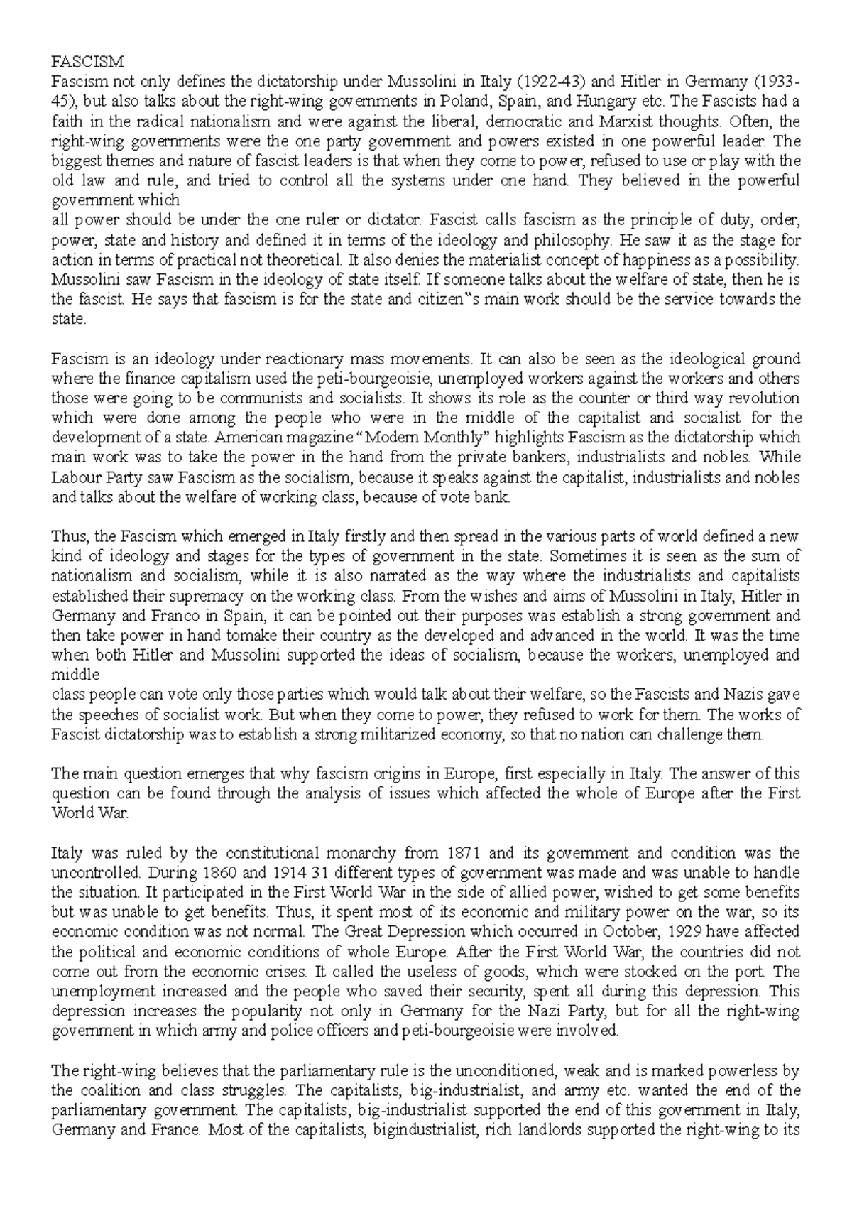 Fascism 013956 - Good work - FASCISM Fascism not only defines the ...