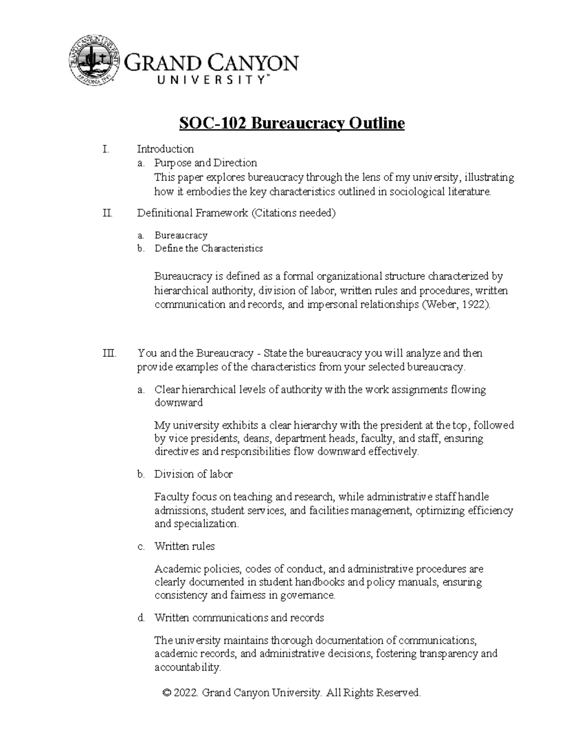 SOC-102-RS-T4-Bureaucracy Outline final - SOC-102 Bureaucracy Outline I ...