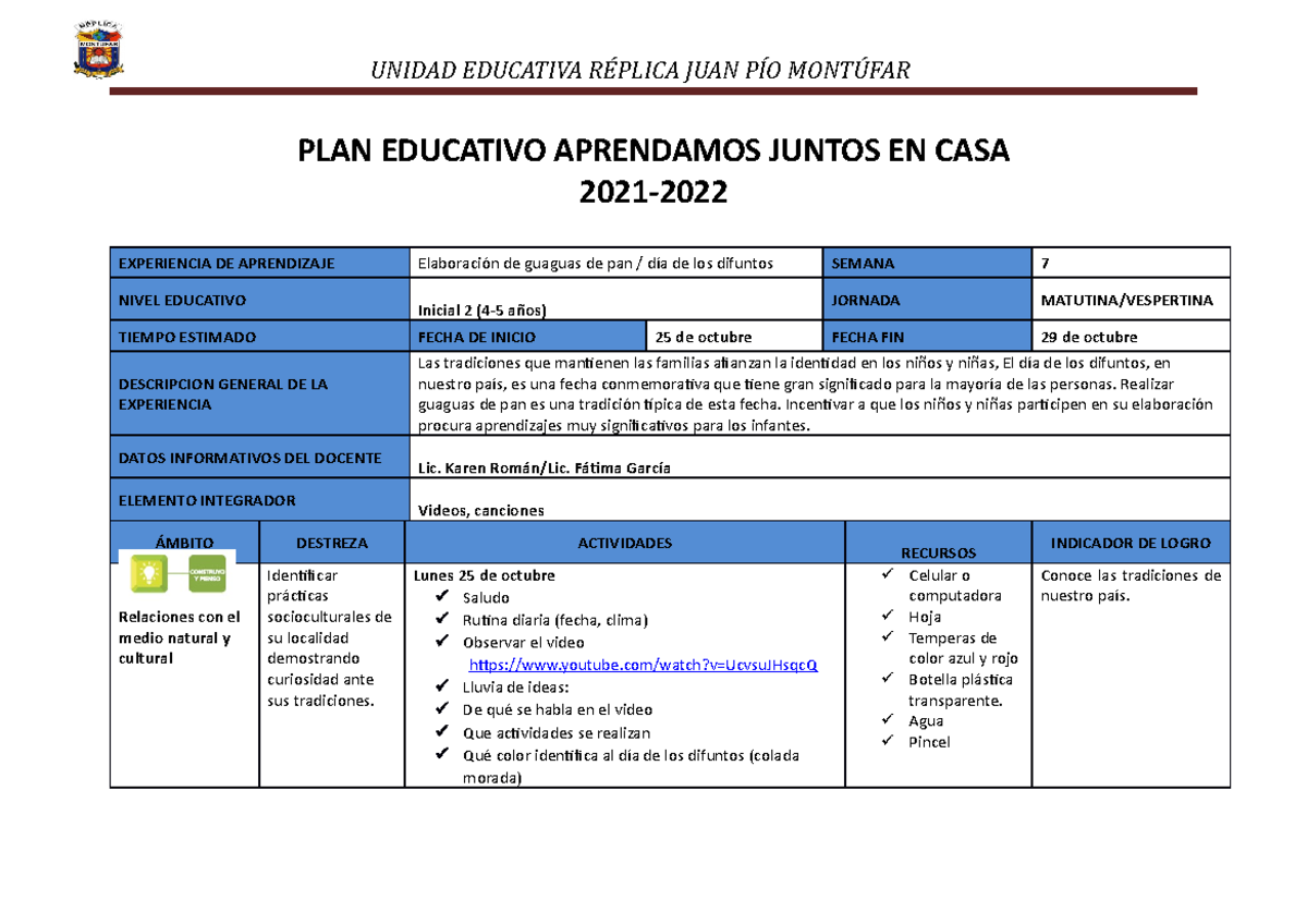 PLAN Educativo Aprendamos Juntos EN CASA Semana 7 Inicial 2 (4-5 AÑOS ...