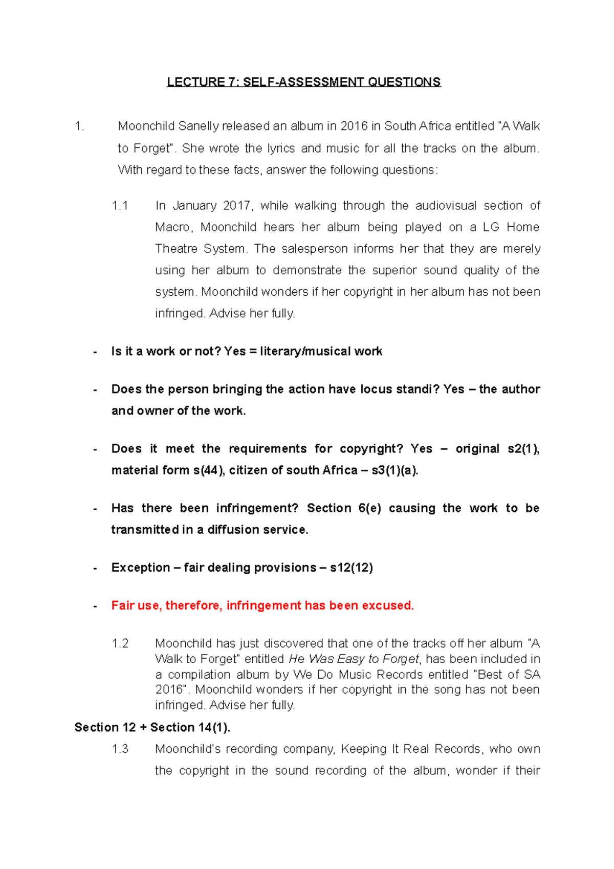 Lecture 7 SELF - Assessment Questions - LECTURE 7: SELF-ASSESSMENT QUESTIONS Moonchild Sanelly ...
