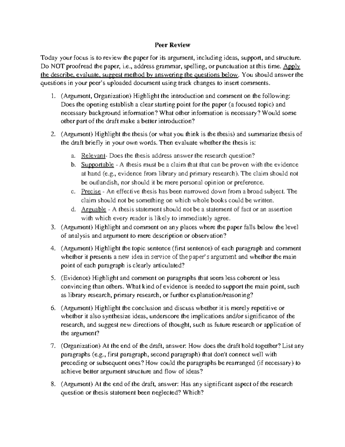 Peer Review - Peer Review Today your focus is to review the paper for ...