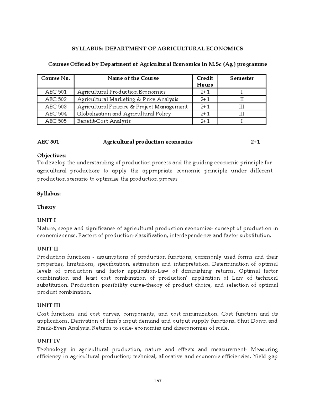 Phd agriculture economics - SYLLABUS: DEPARTMENT OF AGRICULTURAL ...