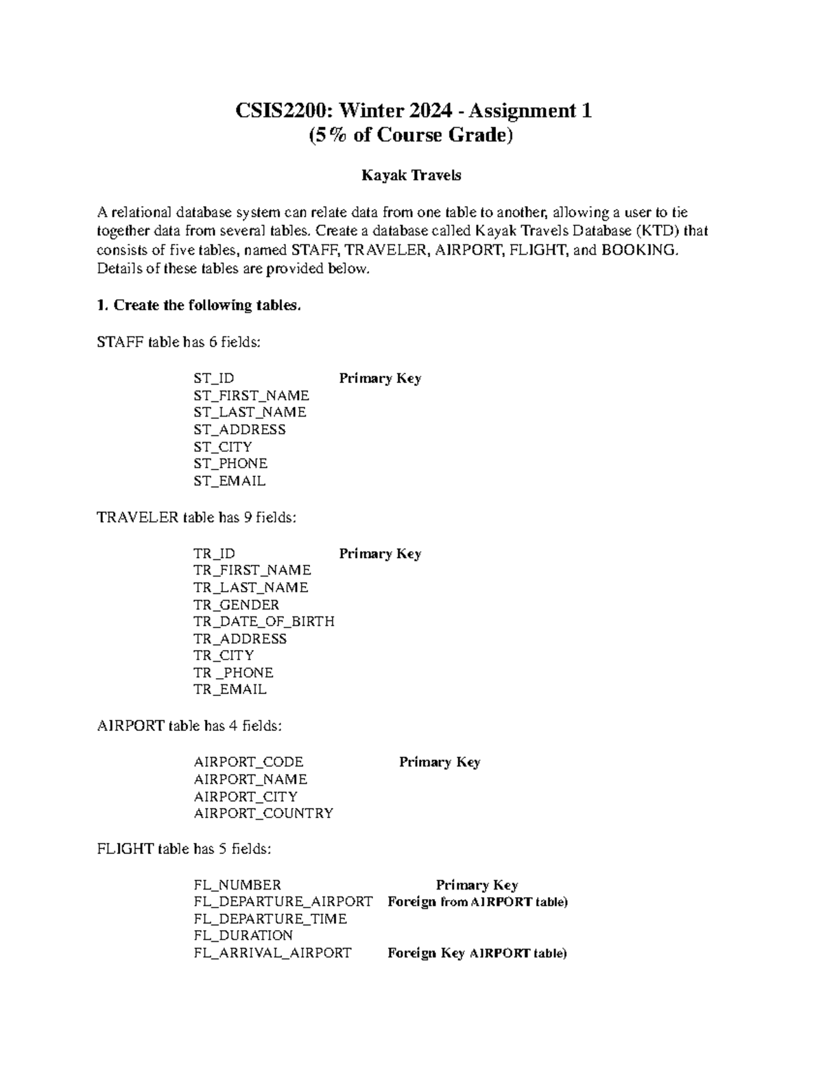 Assignment 1 - using - CSIS2200: Winter 2024 - Assignment 1 (5% of ...