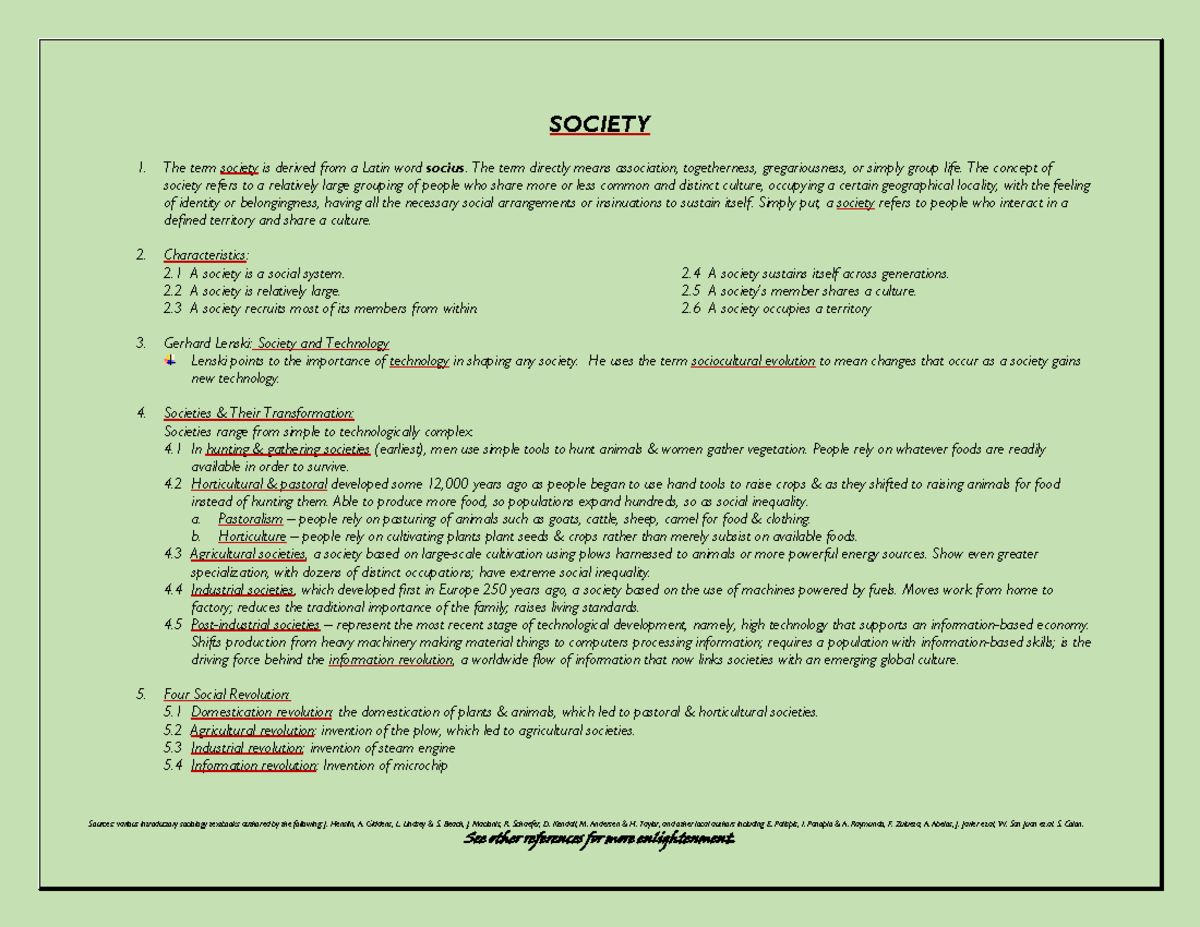 SOC100 Topic 5. Society - Introduction To Sociology - MSU Main - Studocu
