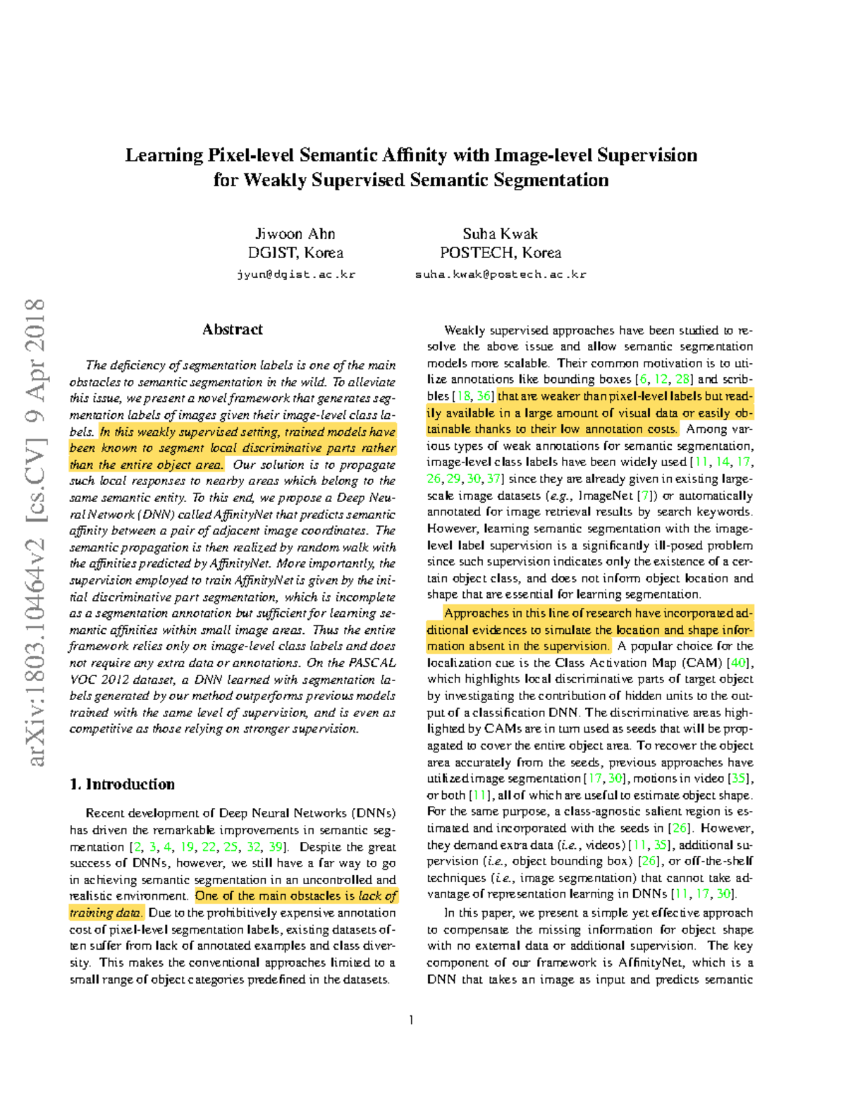 Affinity Net - dodkdkd - Corso di economia politica - Learning Pixel-level Semantic Affinity ...