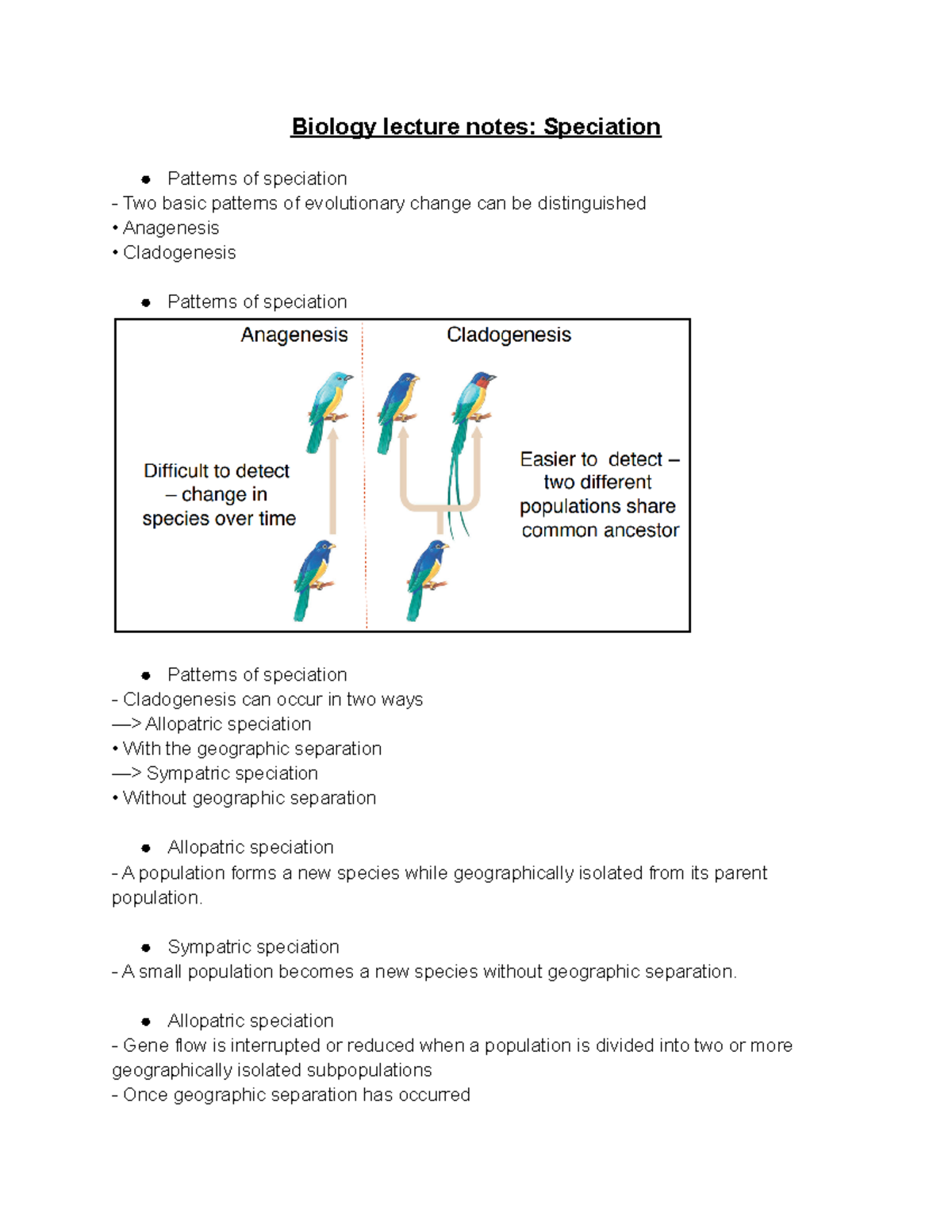 Biology lecture notes Speciation - Sympatric speciation A small ...