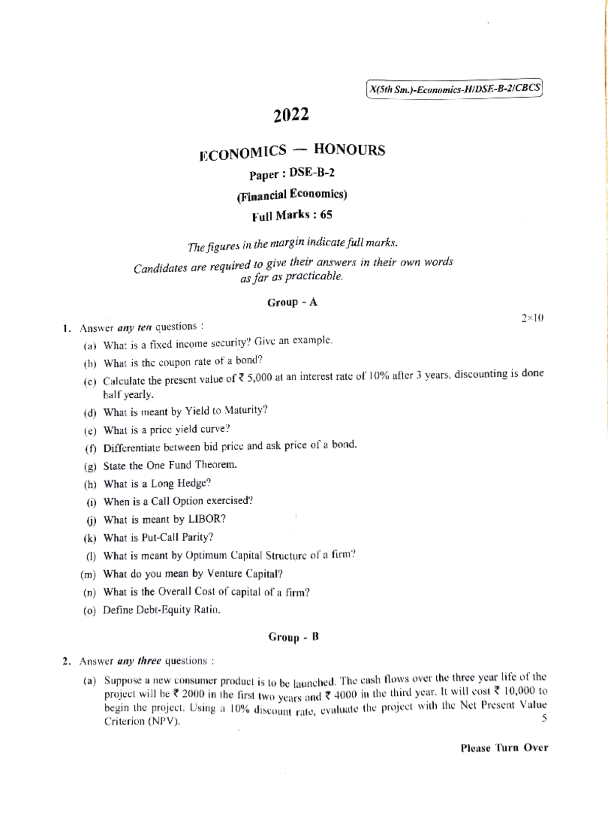 SEM 5 HONS. - DSE B2 - Financial Economics - |X(Sth Sm.)-Economics ...