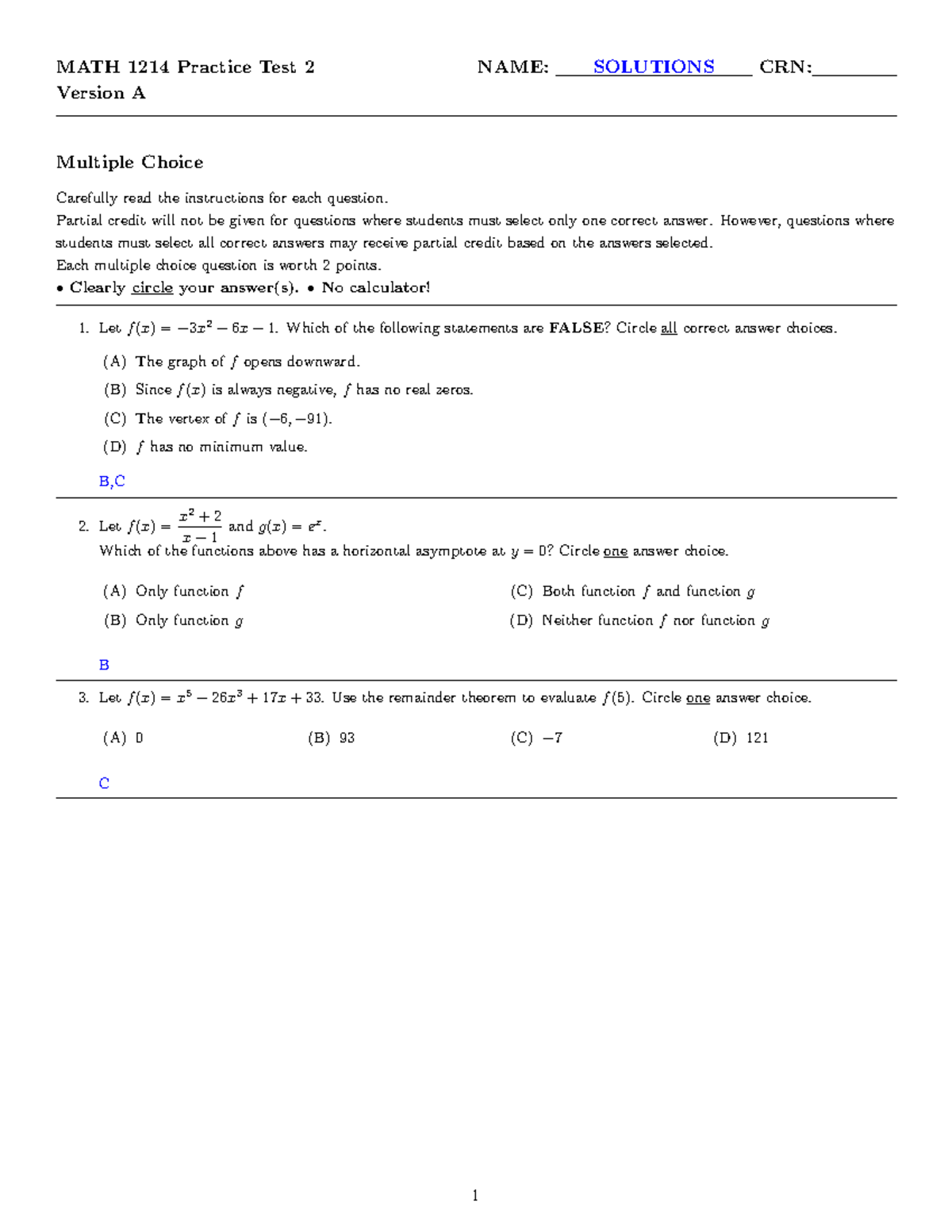 MATH 1214 Practice Test 2 - Studocu