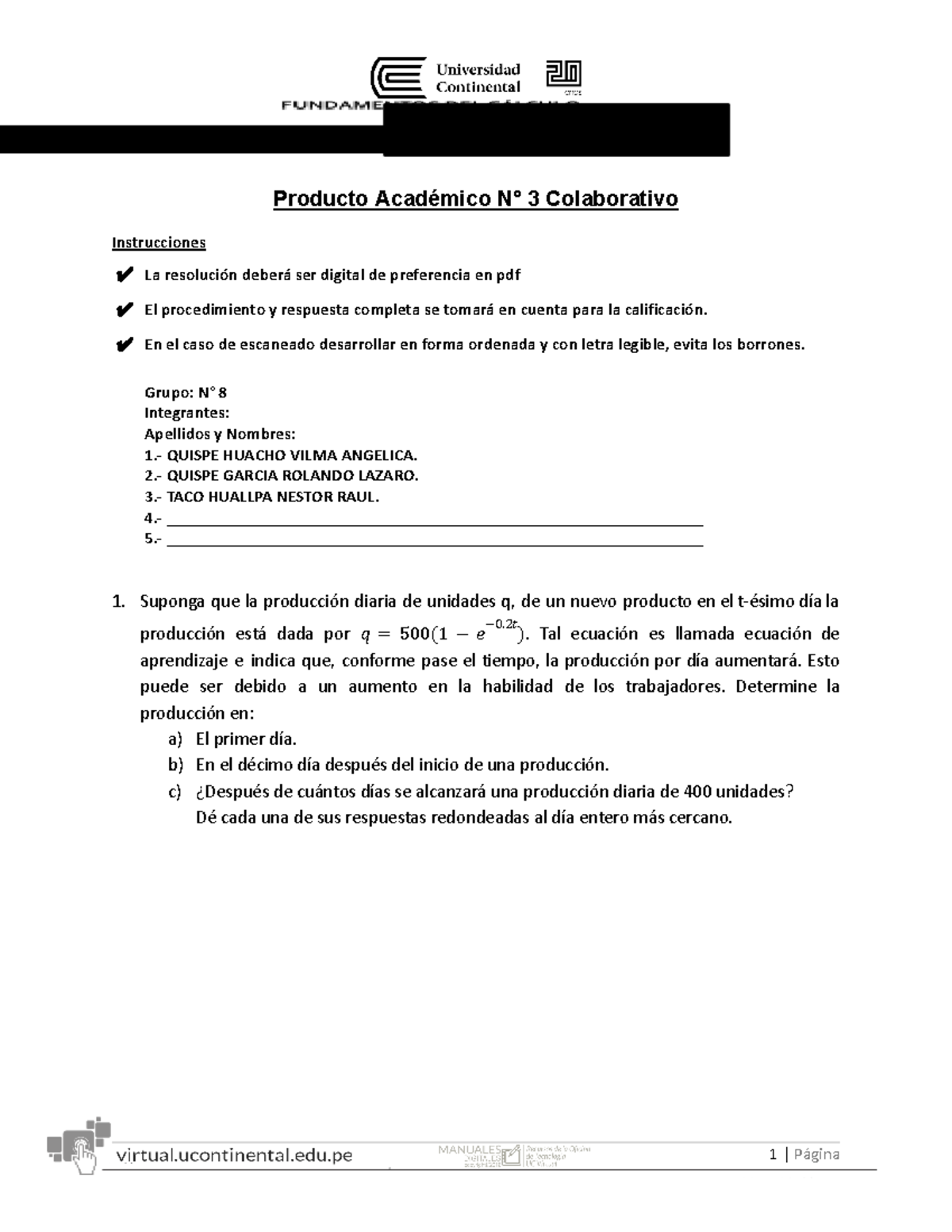 PA3 Fund. del Calculo -Grupo 08 - Producto Académico N° 3 Colaborativo Instrucciones La ...