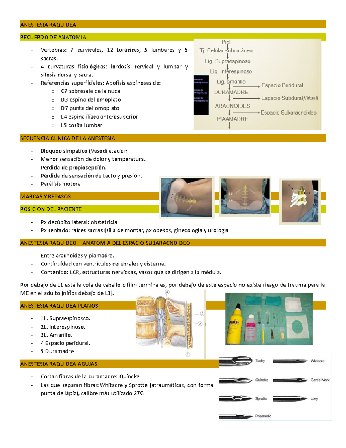 Anestesia Raquidea - apuntes de clase - ANESTESIA RAQUIDEA RECUERDO DE ...