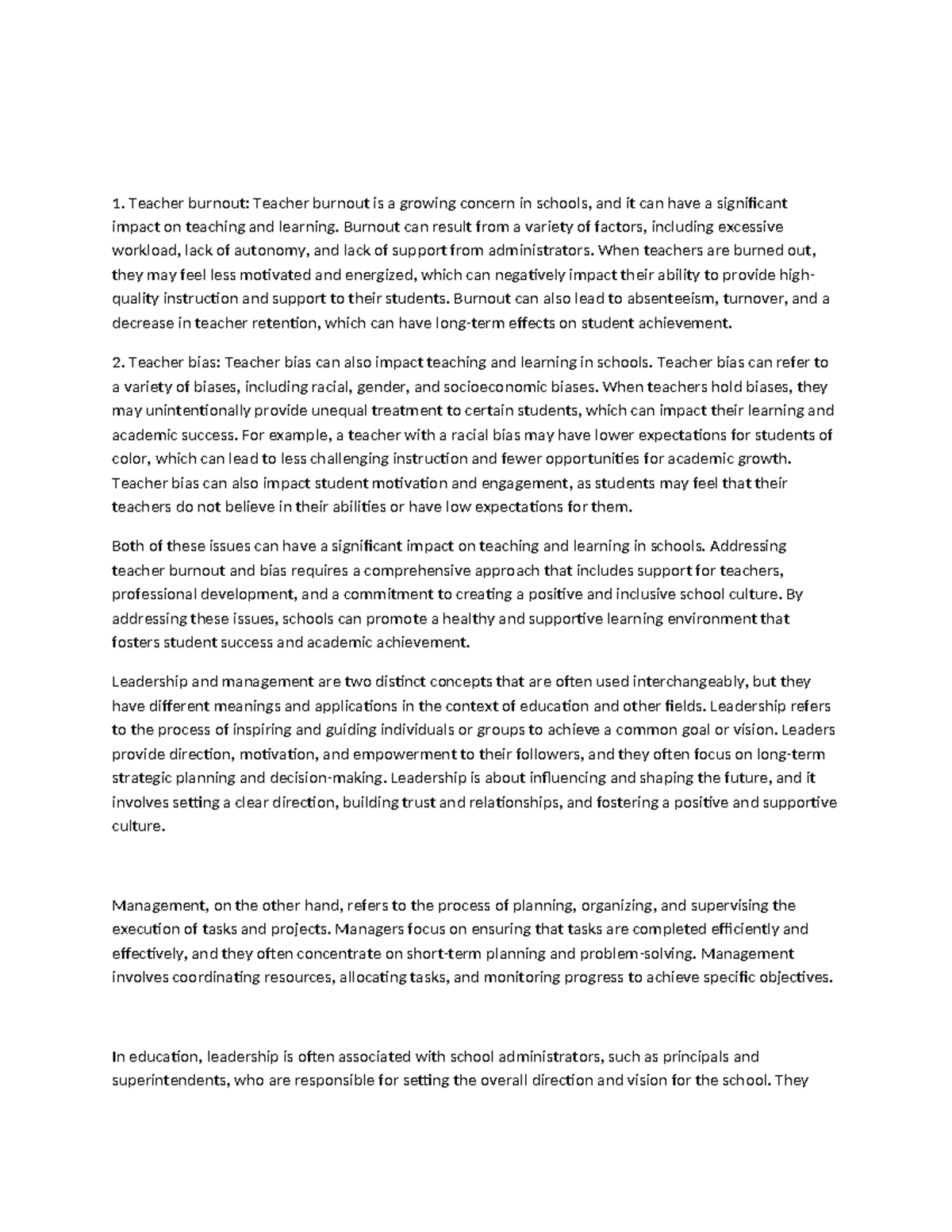 EDMA EXAM 2023 - Exam - Teacher burnout: Teacher burnout is a growing ...