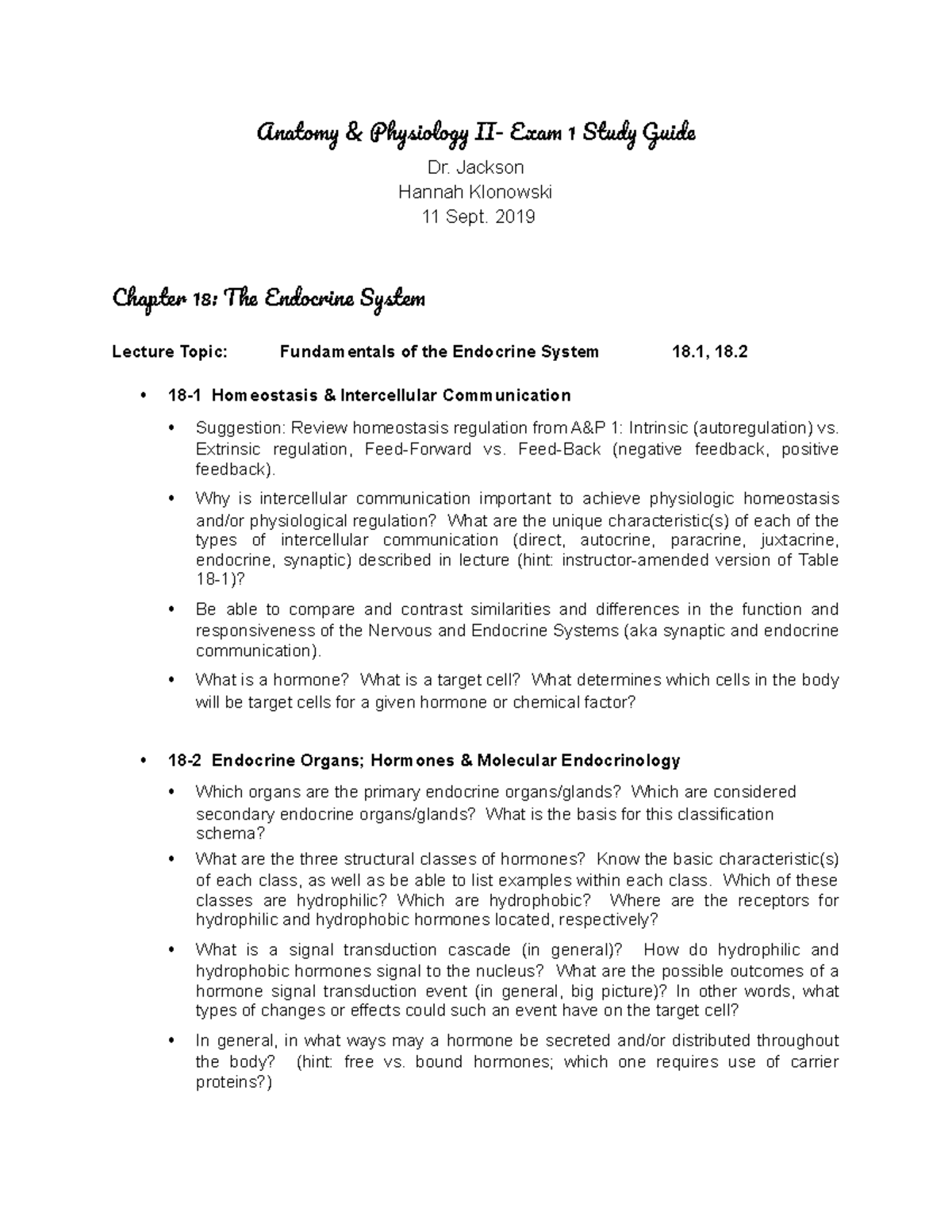 Anatomy EXAM 1 Study Guide - Anatomy & Physiology II- Exam 1 Study ...