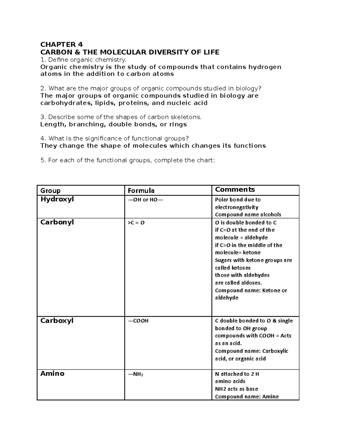 Chapter 4 Carbon participation work sheet - CHAPTER 4 CARBON & THE ...