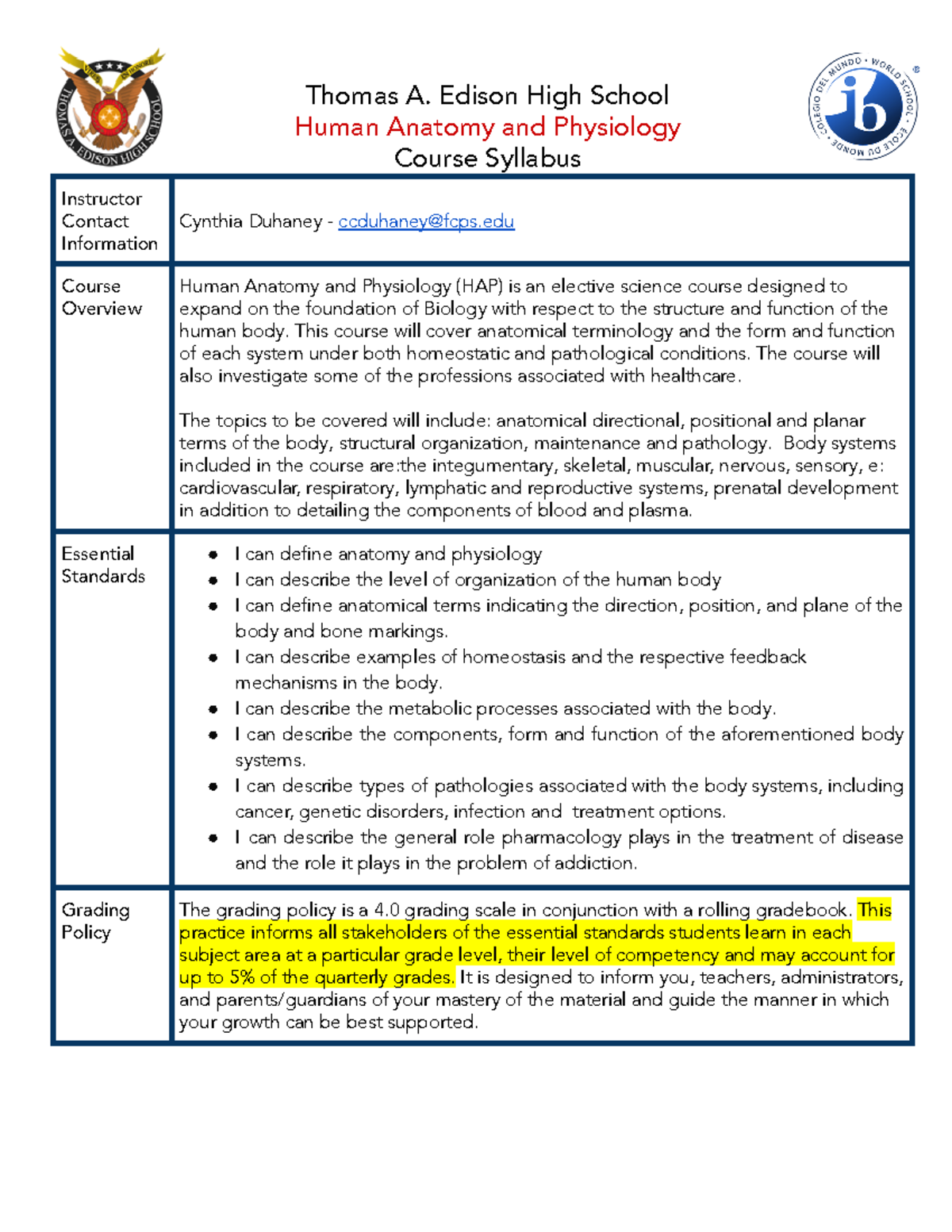 HAP Syllabus 22-23 1 - Class Notes - Thomas A. Edison High School Human ...