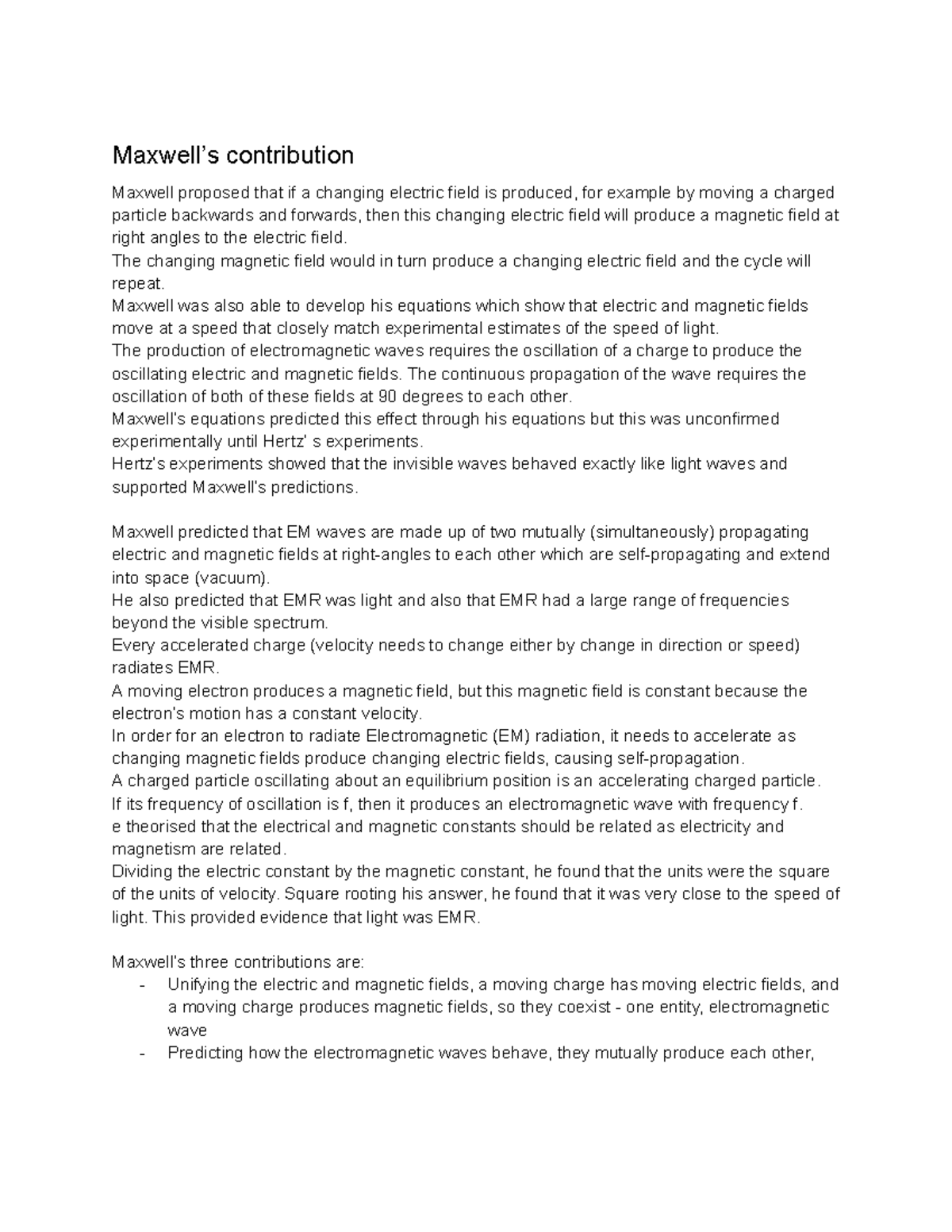 Maxwell's contributions - Maxwell’s contribution Maxwell proposed that ...