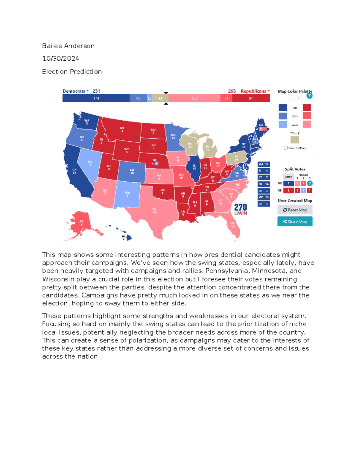 Electoral College Assignment - Bailee Anderson - Bailee Anderson 10/30 ...