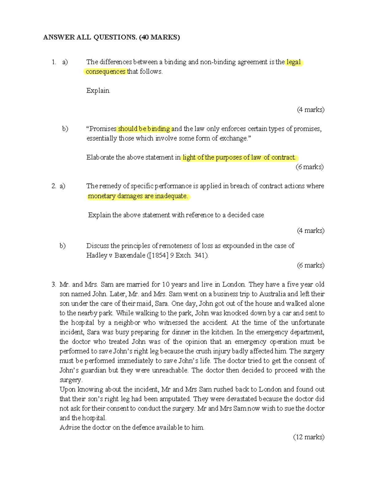 Sample of EOS Examnination - ANSWER ALL QUESTIONS. ( 4 0 MARKS) 1. a ...