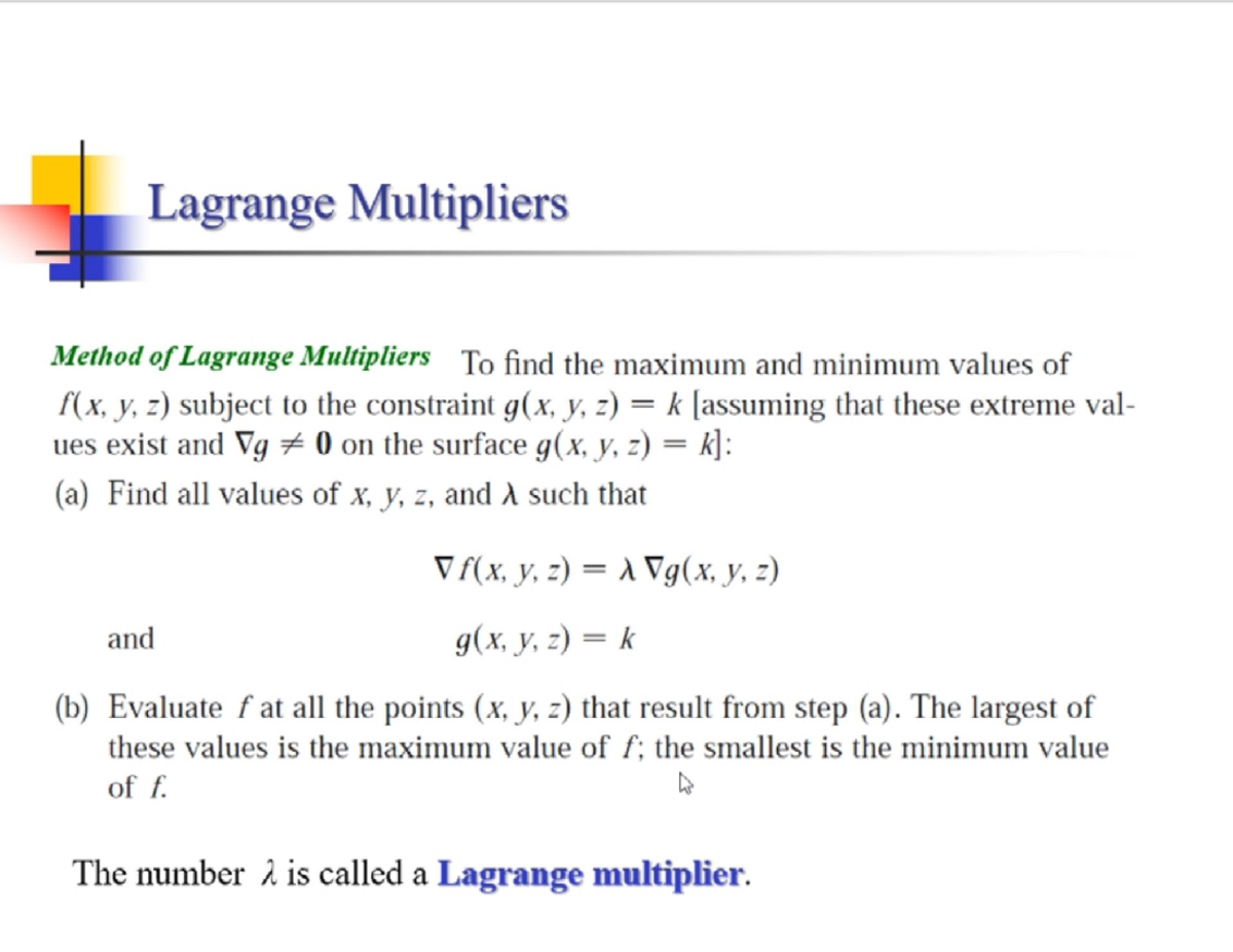 3 Lagrange Multipliers - MATH 2015 - Studocu