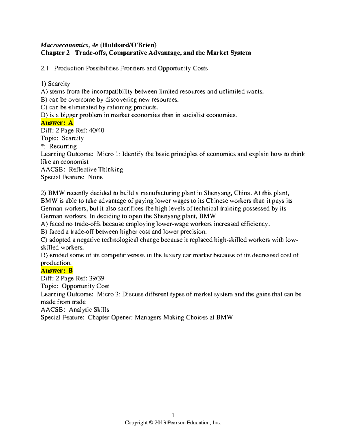 ECON MC Practice - 1 Macroeconomics, 4e (Hubbard/O'Brien) Chapter 2 ...