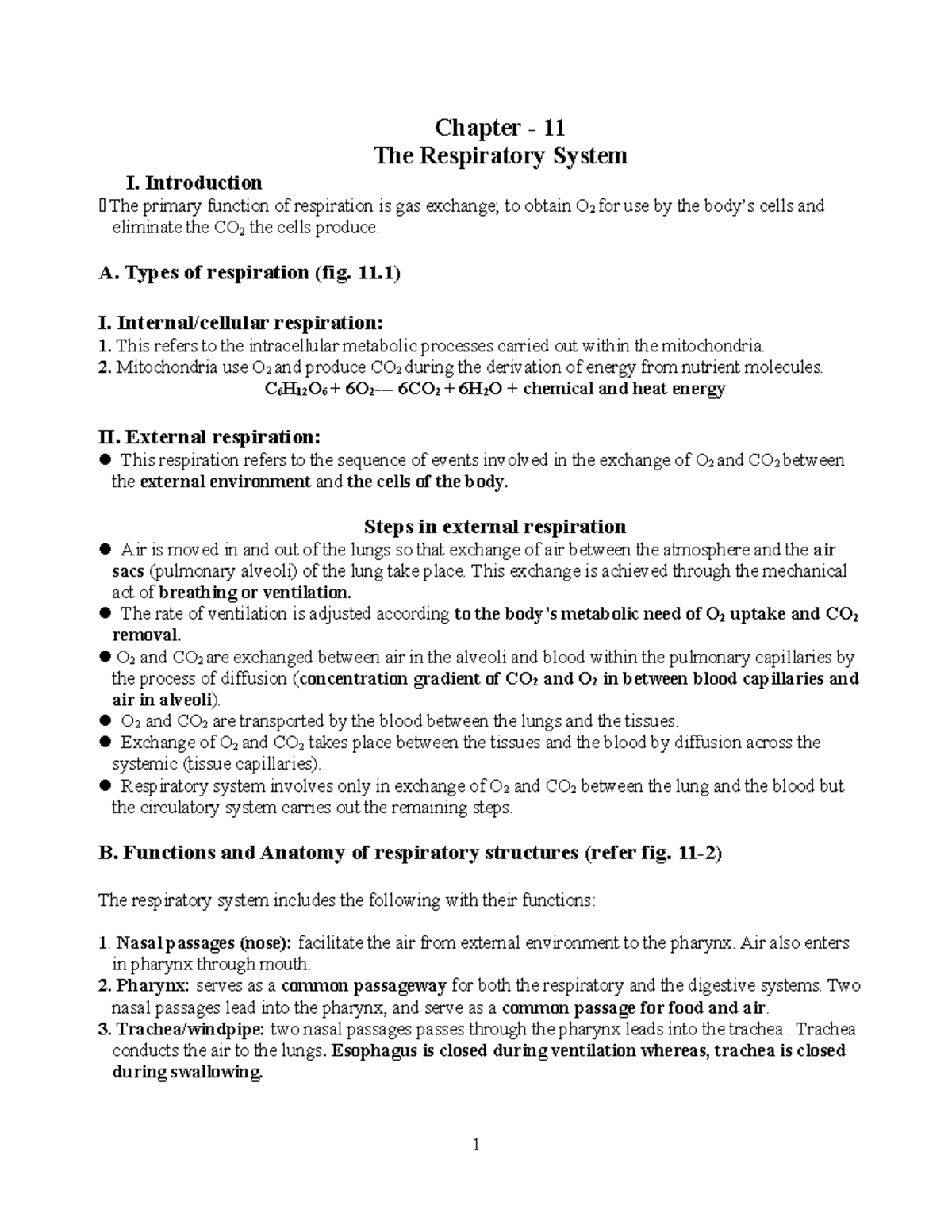 Chapter- 11-Respiration - Chapter - 11 The Respiratory System I ...