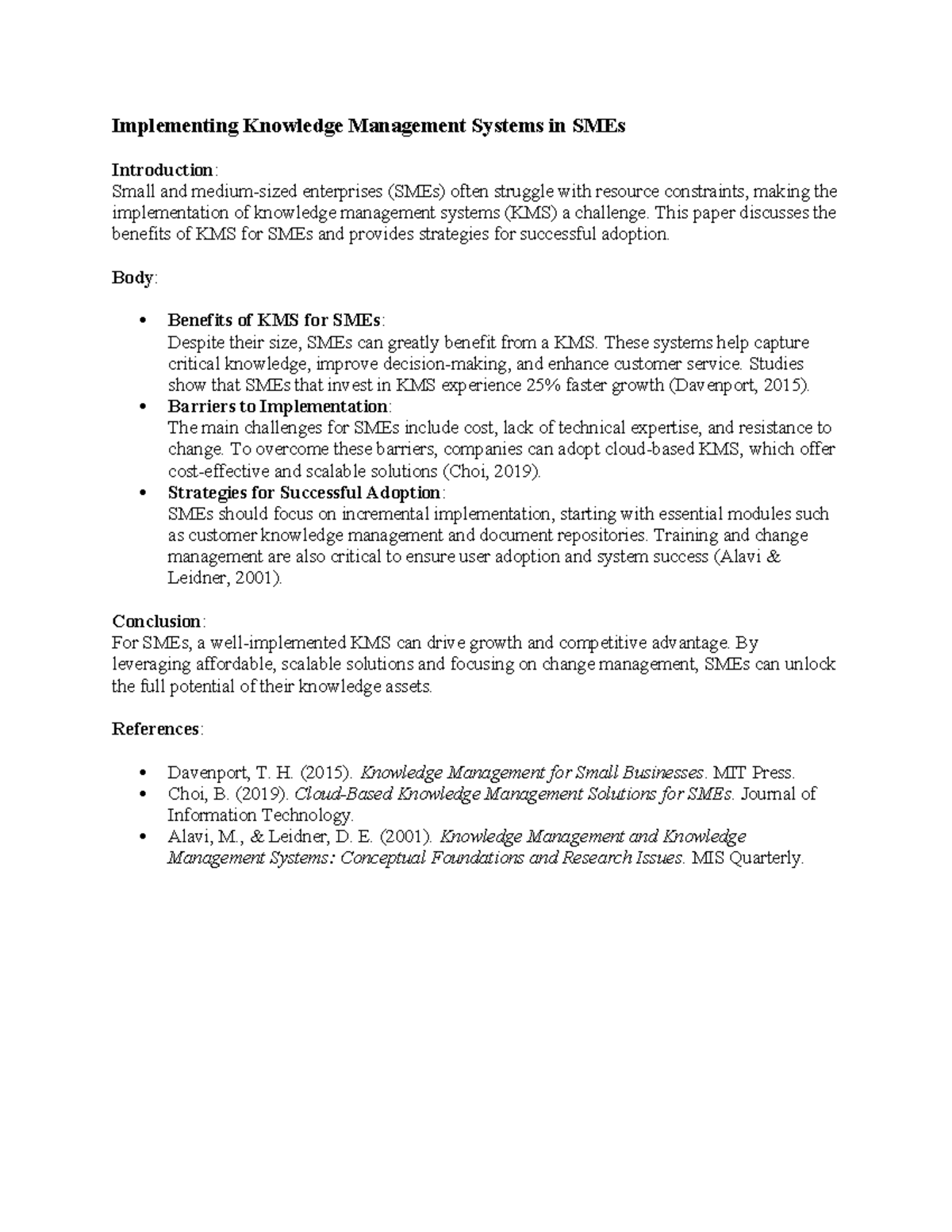 Implementing Knowledge Management Systems in SMEs - Implementing Knowledge Management Systems in ...