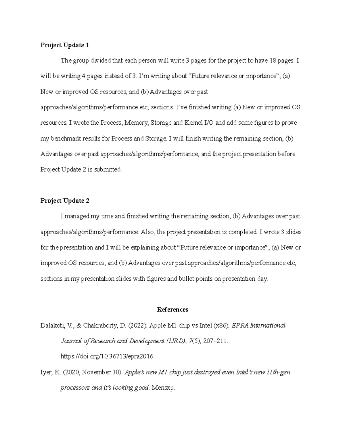 Project Updates with references - Project Update 1 The group divided ...