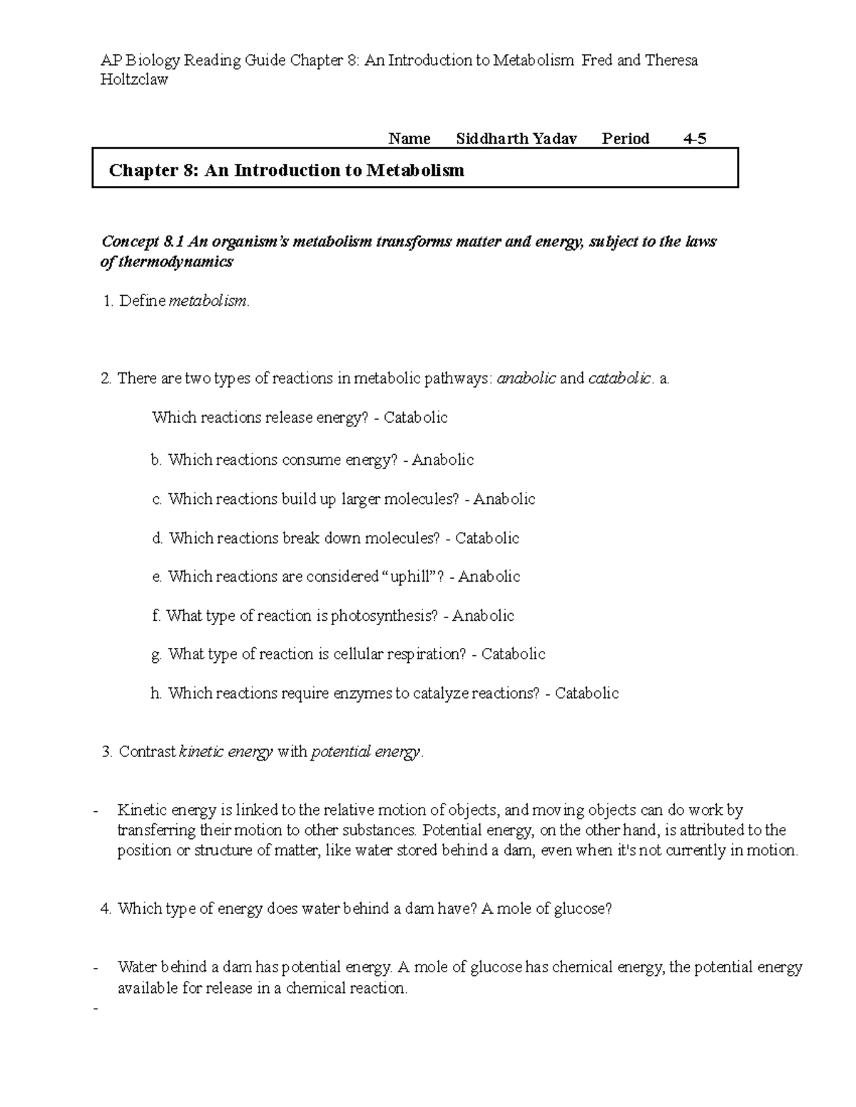 RG chp8 metabolism - Google Docs - AP Biology Reading Guide Chapter 8 ...