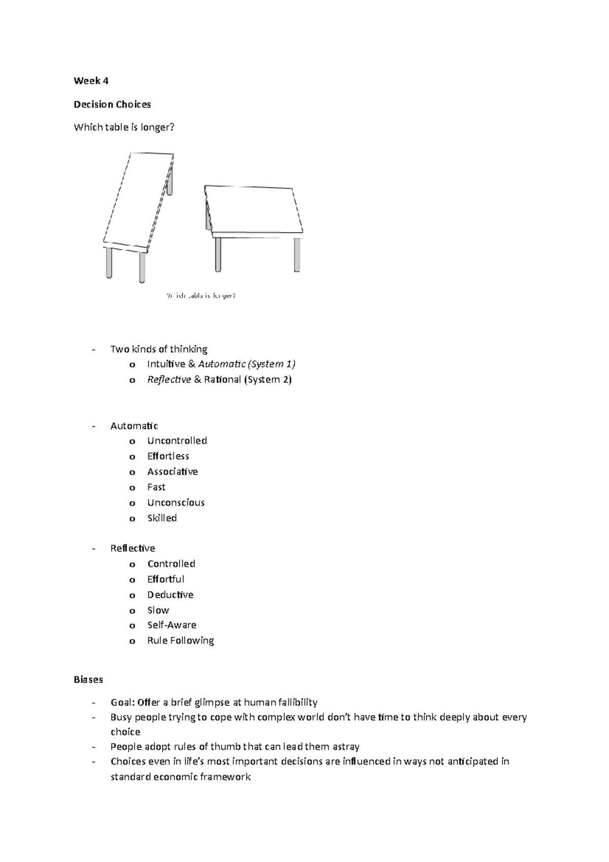 Decision Choices - Summary - Week 4 Decision Choices Which table is ...