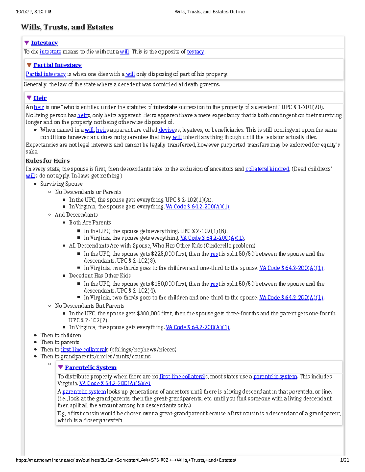 Wills, Trusts, and Estates Outline - Wills, Trusts, and EstatesWills ...